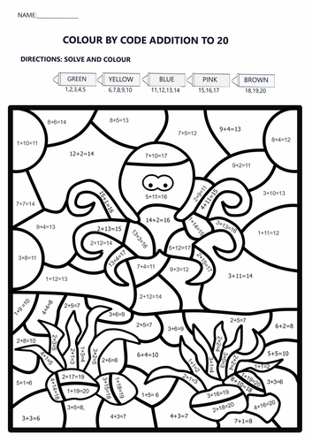 Colour by Code Additions to 20 | Teaching Resources