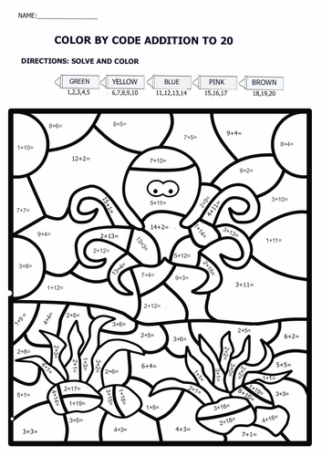 Colour by Code Additions to 20 | Teaching Resources