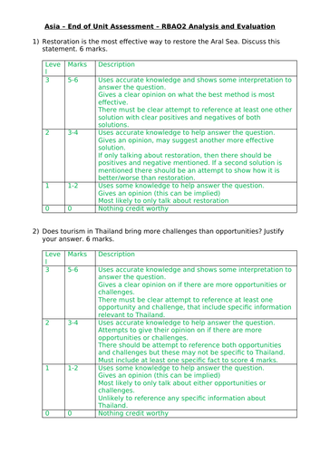 Asia End of Unit Assessment and Feedback | Teaching Resources
