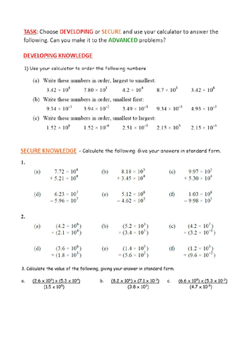 Standard Form: Using a Calculator | Teaching Resources