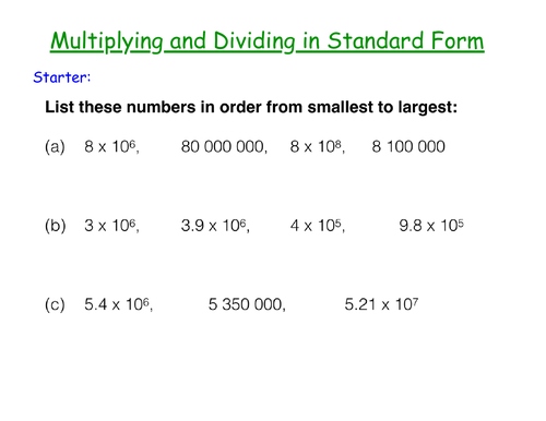 Standard Form: Multiplication and Division | Teaching Resources