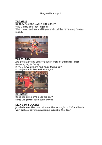 Javelin Peer Assessment Card | Teaching Resources