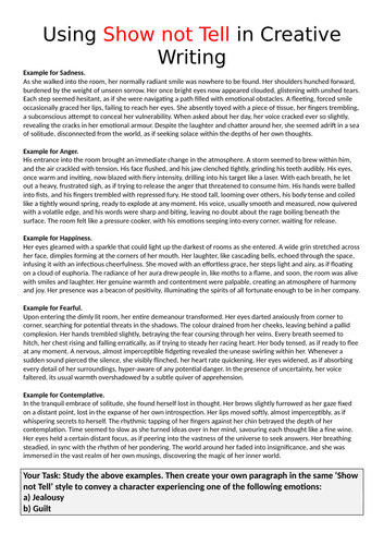 Using Show not Tell to convey a character's emotions | Teaching Resources