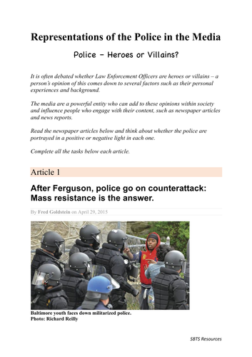 Representations of Police in the Media - heroes or villains? | Teaching ...