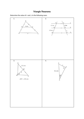 Triangle Theorems Worksheet (with solutions) | Teaching Resources