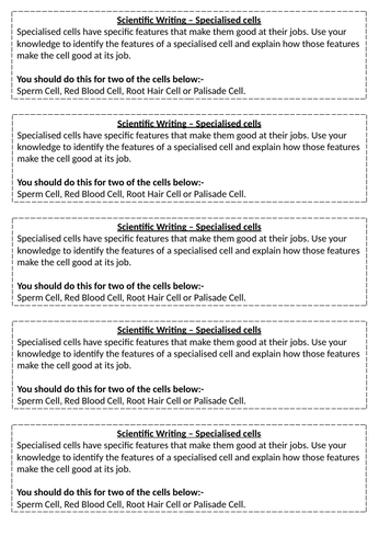 KS3 Science: Specialised Cells Lesson & Activities | Teaching Resources
