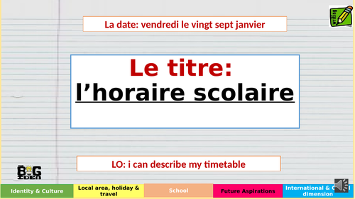 School rules and timetable french KS3 resources (L’horaire scolaire ...
