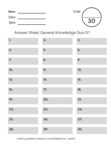 Fun Quiz: General Knowledge 01 | Teaching Resources
