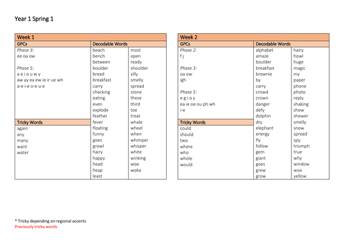 Little Wandle Word List - Y1 Spring 1 | Teaching Resources