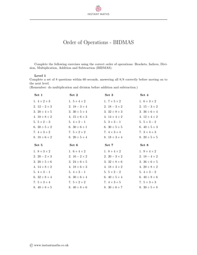 Order of Operations - BIDMAS | Teaching Resources