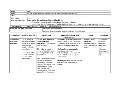 Year 6 PSHE & Online Safety Lesson - Social Media & Digital Citizenship ...