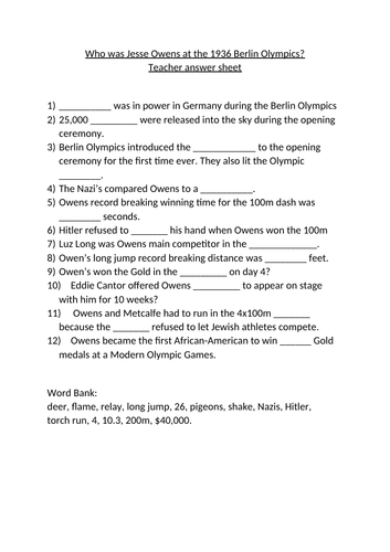 Jesse Owens English/Sport lesson | Teaching Resources