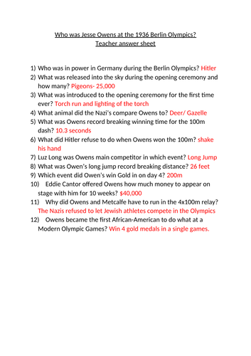 Jesse Owens English/Sport lesson | Teaching Resources