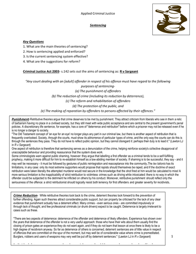 Sentencing in criminal courts | Teaching Resources