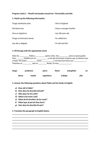 Todo sobre mí - Familia y trabajos | Teaching Resources