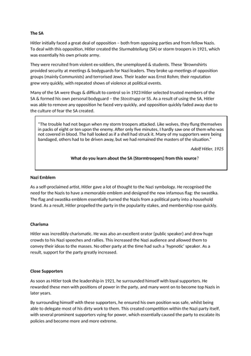 Unit 2: Lesson 1 - Early development of the Nazi Party, 1920-22 ...