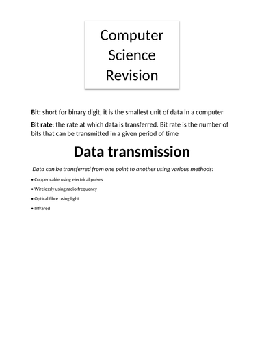 Data Transmission Essentials: CS IGCSE/GCSE Resource | Teaching Resources
