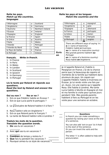 Les vacances GCSE | Teaching Resources