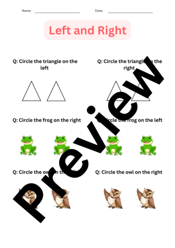 Position and Identifying printable left and right worksheets for ...