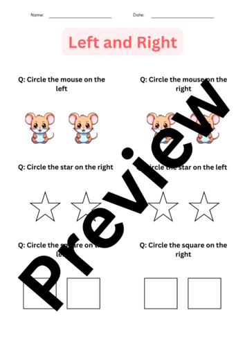 Position and Identifying printable left and right worksheets for ...