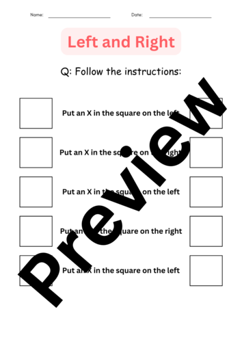 Position and Identifying printable left and right worksheets for ...