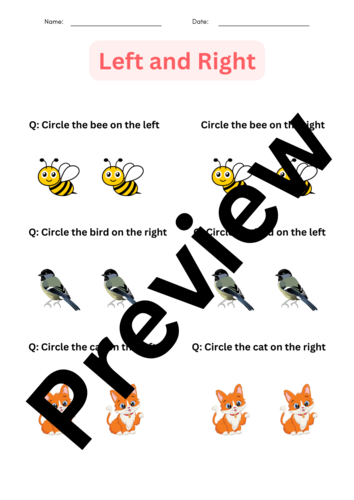 Position and Identifying printable left and right worksheets for ...