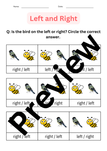 Position and Identifying printable left and right worksheets for ...
