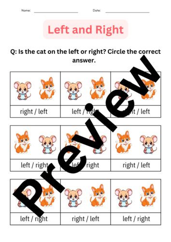Position and Identifying printable left and right worksheets for ...