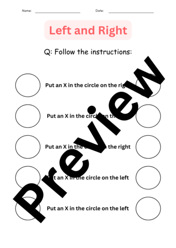 Position and Identifying printable left and right worksheets for ...