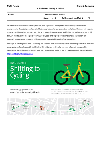 MYP4&5 Physics - Criterion D - Shifting to cycling | Teaching Resources
