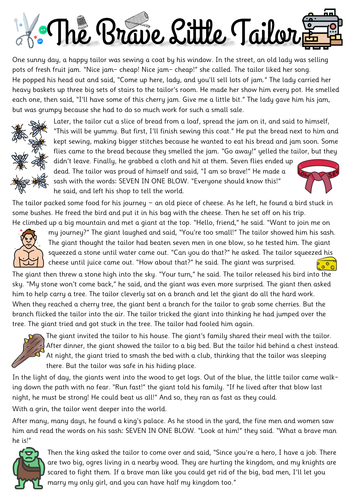 Brave Little Tailor Reading Comprehension | Teaching Resources