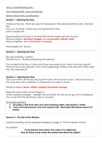 Shadowsmith Short Reading Unit | Teaching Resources