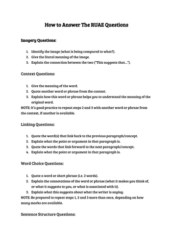 How to Answer RUAE Questions | Teaching Resources
