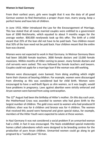 Unit 4: Lesson 1 - Women in Nazi Germany | Teaching Resources
