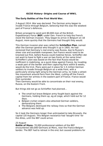 International GCSE (Edexcel) Origins and Course of the First World War ...