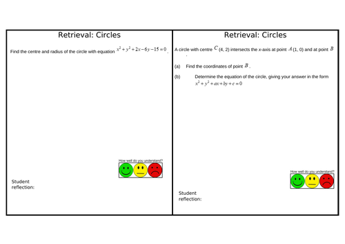 A Level Maths: Circles retrieval sheet | Teaching Resources