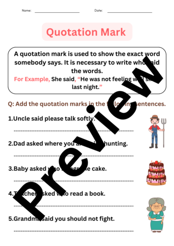 grammer quotation marks worksheets with answers for grade 1, 2, 3 ...