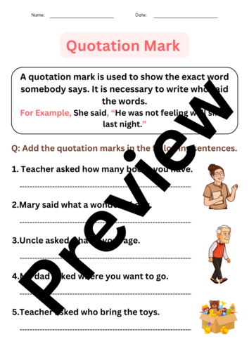 grammer quotation marks worksheets with answers for grade 1, 2, 3 ...