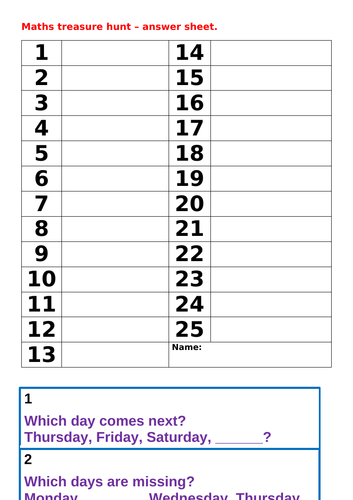 Maths treasure hunt KS1 | Teaching Resources
