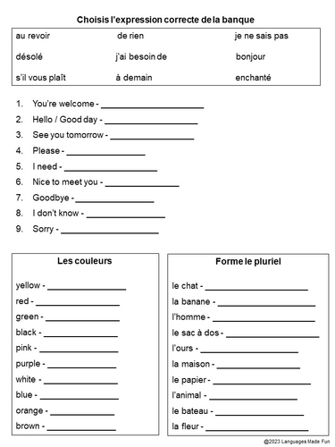 Back to School French Review Grades 5-9 | Teaching Resources