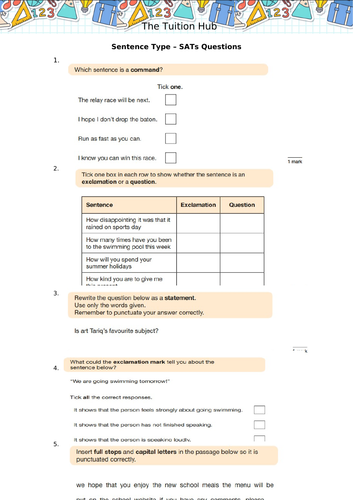 Sentence Type - SATs questions | Teaching Resources