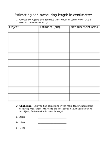 Estimating and Measuring Length (cm) | Teaching Resources