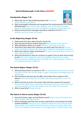 David Attenborough A Life Story Reading Activities | Teaching Resources