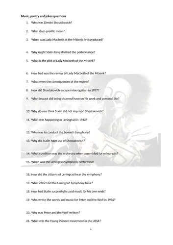 7. Stalin - music, poetry and jokes. | Teaching Resources