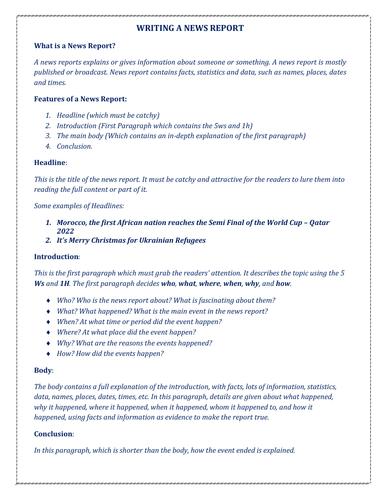IGCSE 0500 Paper 1 & 2 - Writing a News Report - CAIE Format | Teaching ...
