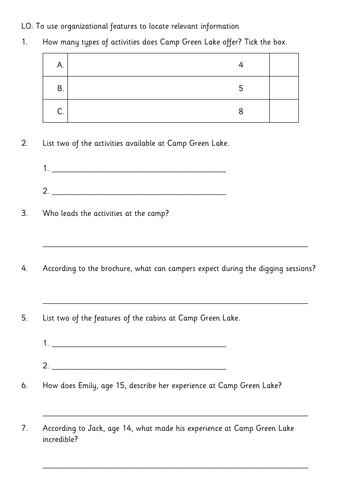 Holes Entry Level Leaflet Reading | Teaching Resources