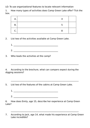 Holes Entry Level Leaflet Reading | Teaching Resources