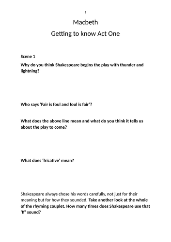 Macbeth Getting to know the play | Teaching Resources