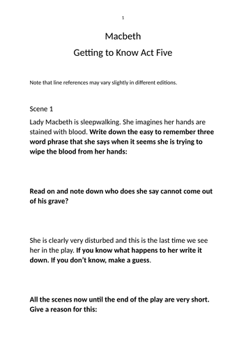 Macbeth Getting to know the play | Teaching Resources