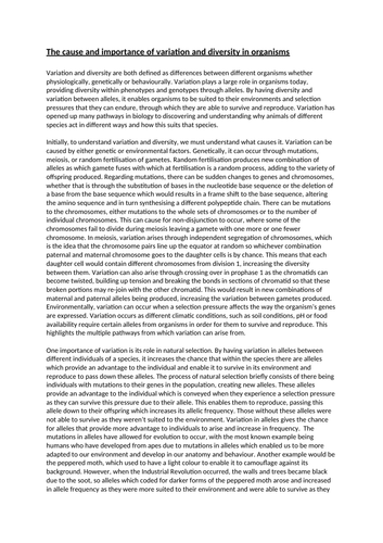 AQA A Level Essay - The importance and cause of variation and diversity ...